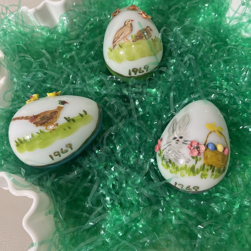Antique Vintage 1967, 68,69 & 70 Milk Glass Egg Hand Painted Easter ...