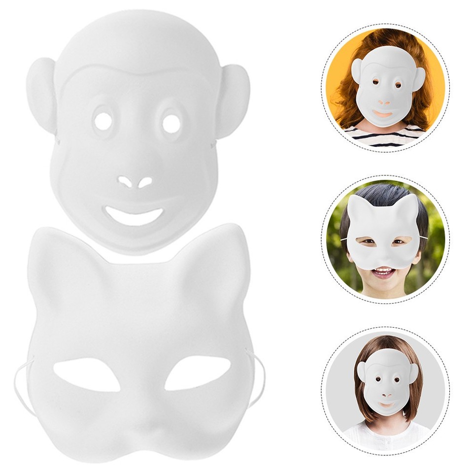 2Pcs DIY Blank Cat Monkey Mask Hand-Painted DIY Mask Unpainted White ...