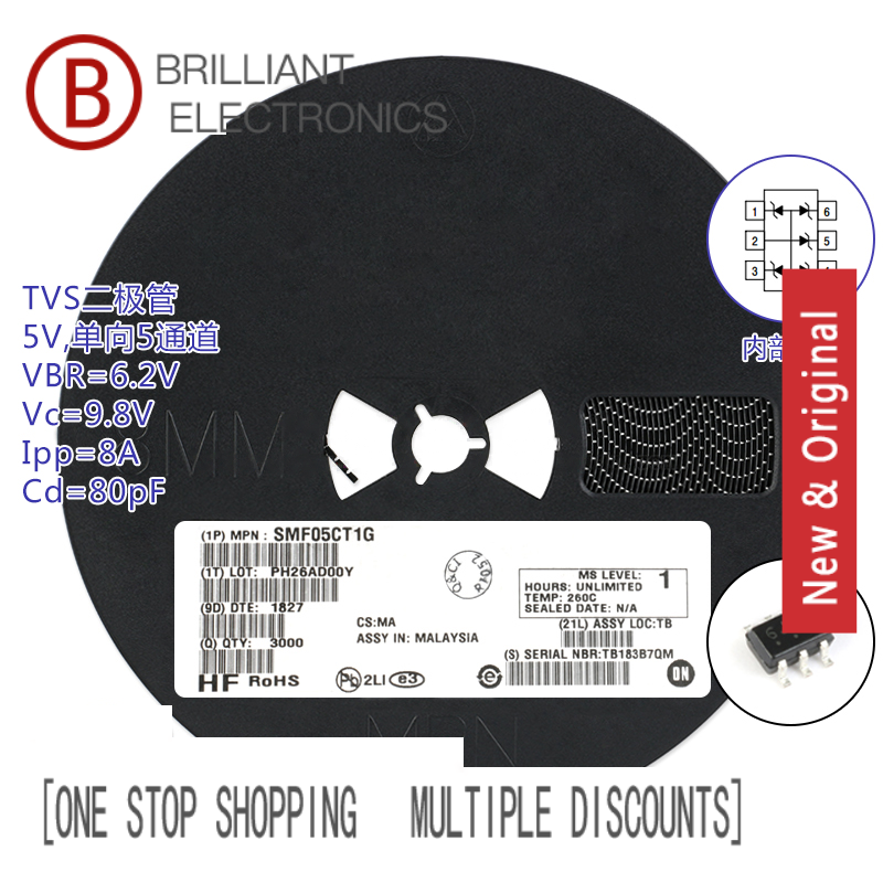 (10 Pcs)SMF05CT1G SOT-363 5V/Unidirectional 5-Channel SMD TVS Diode | eBay