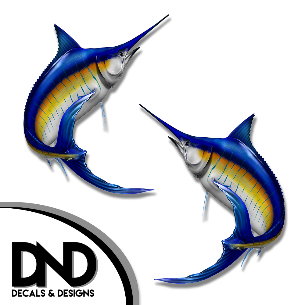 Blue Marlin - Fish Decal Fishing Tackle Box Bumper Sticker "5in SET" F ...