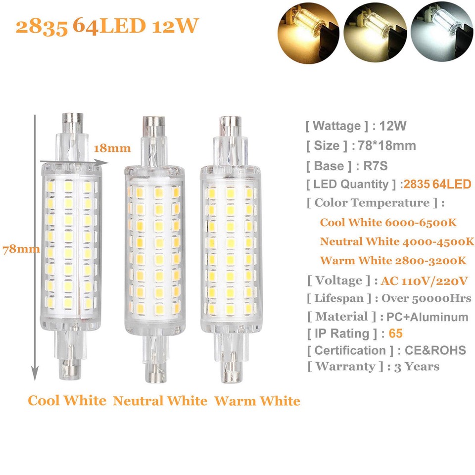 2X LED Flood Light Bulb R7S 78mm 118mm 12W 16W 2835 SMD Replacement ...