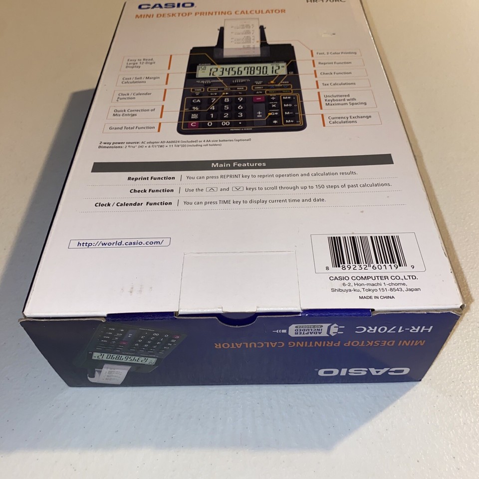 Casio Office Printing Calculator HR-170RC Plus Mini Desktop New In Box ...