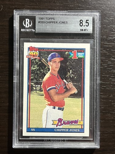 1991 Topps CHIPPER JONES Rookie RC Card #333 Graded BGS 8.5! Atlanta ...