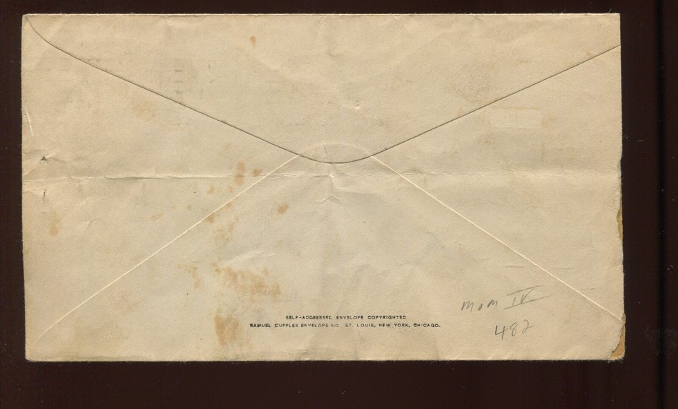 482 MAILOMETER TYPE 4 PASTE UP STAMP USED ON 1917 LIFE INSURANCE COVER ...