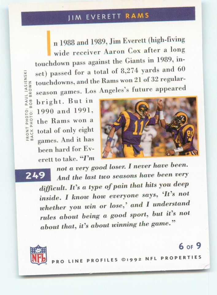 1992 Pro Line Profiles #249 Jim Everett Los Angeles Rams | eBay