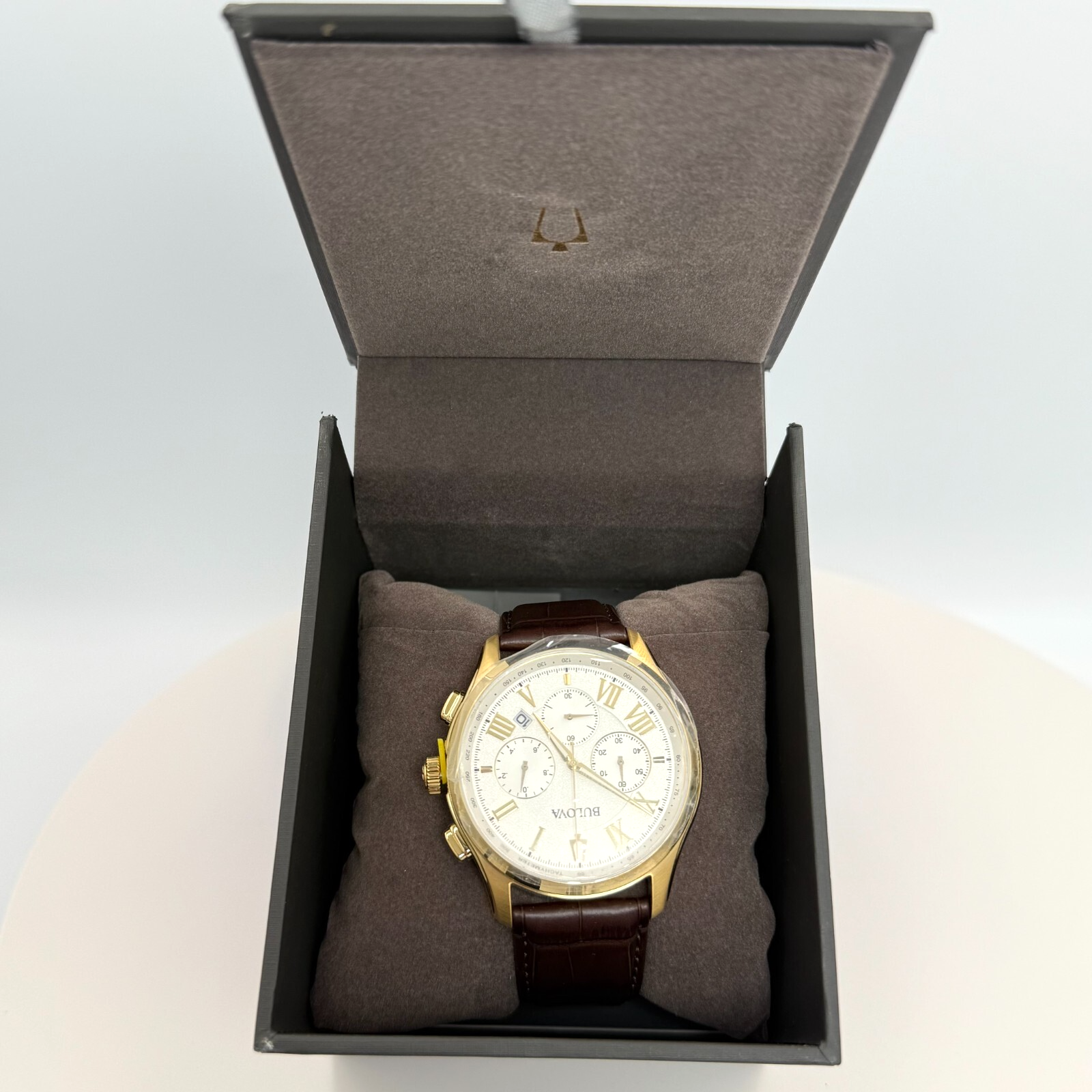 Bulova Wilton Classic 46mm White Dial Brown Leather Quartz Men's Watch ...