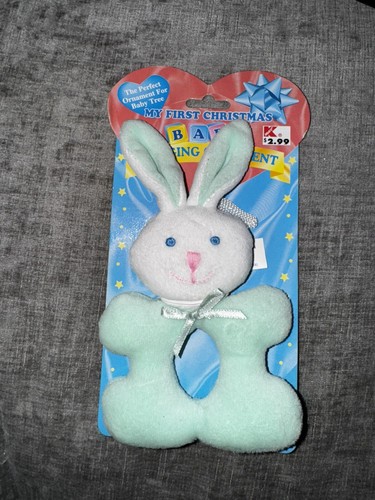 Kmart Vintage Bunny Rabbit Plush Baby Christmas Ornament Pastel Green ...