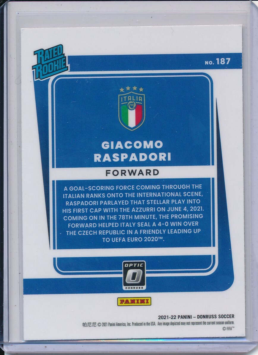 GIACOMO RASPADORI 2021-22 PANINI DONRUSS OPTIC RATED ROOKIE CARD RC ...