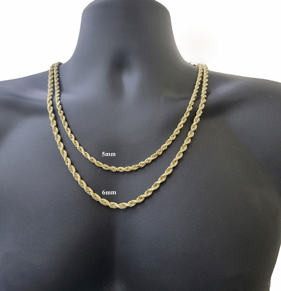 Real Yellow Gold 10k Rope Chain Necklace 5mm 18"-26" 10kt Diamond cut ...