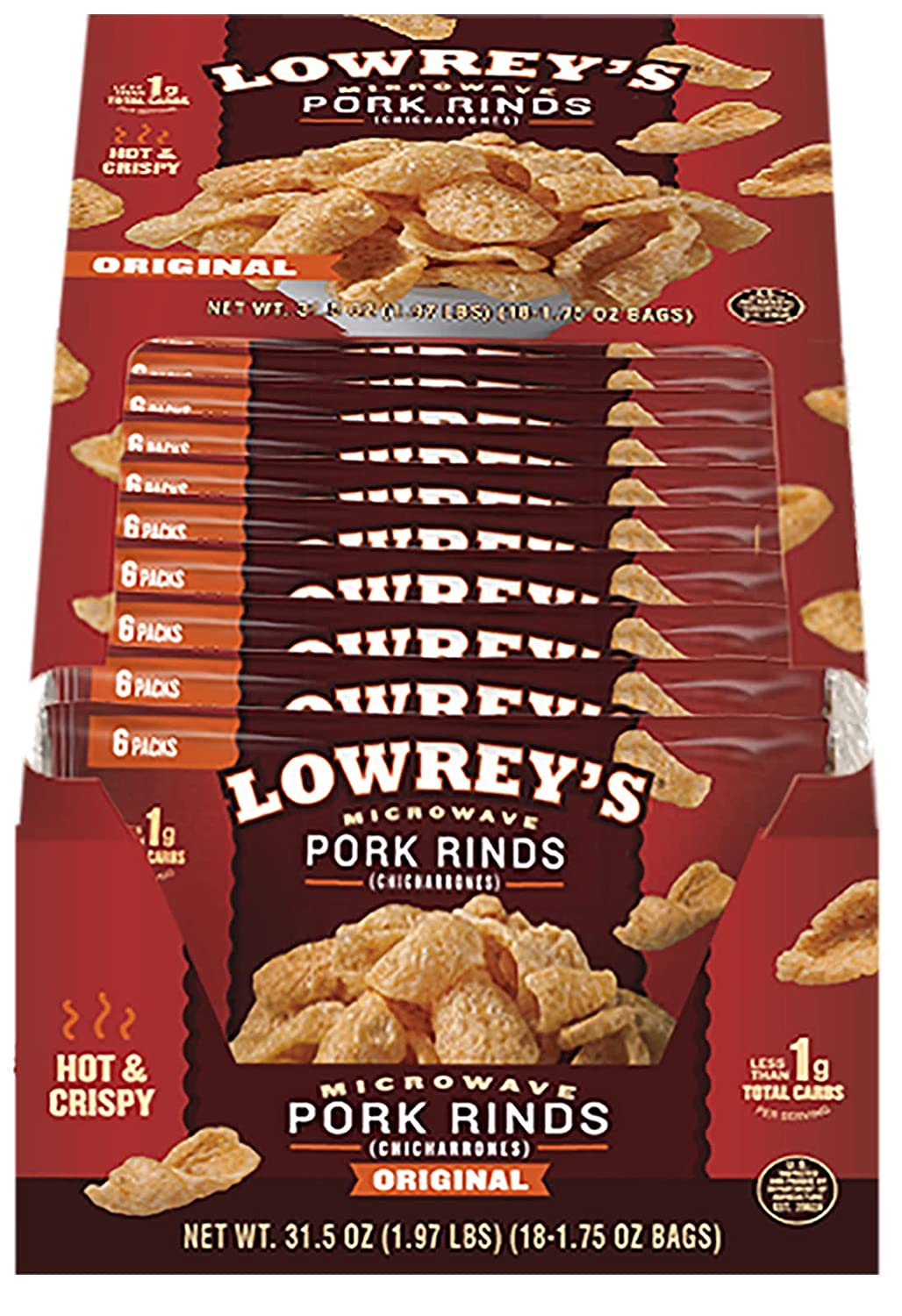 Lowrey'S Bacon Curls Microwave Pork Rinds Chicharrones Original Pack of ...