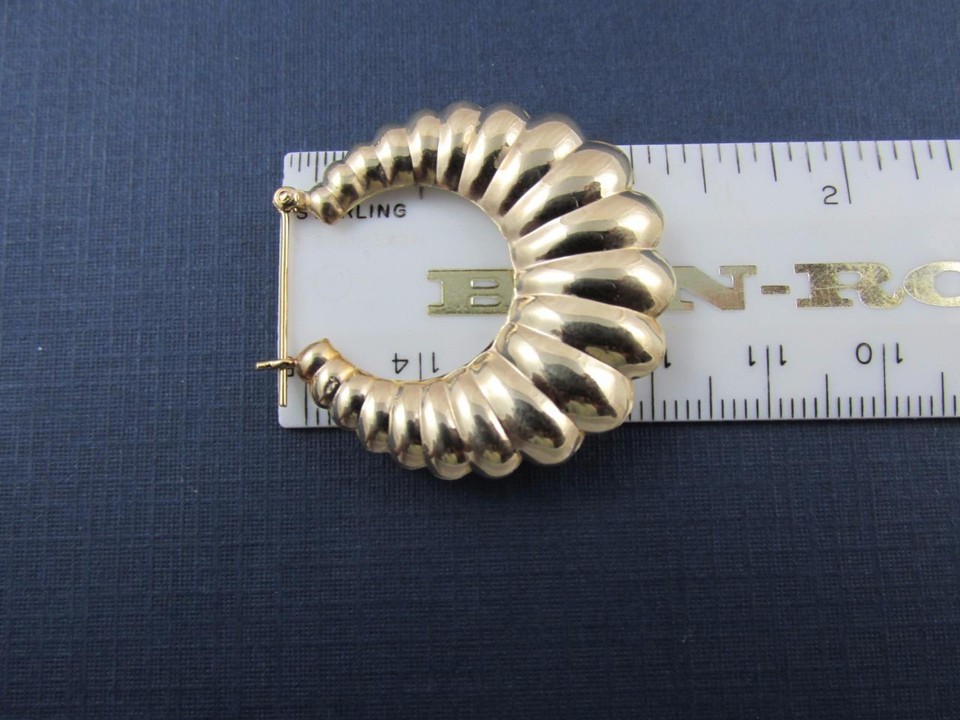 14k Solid Yellow Gold Classic Scalloped Design Earrings Snap Bar ...