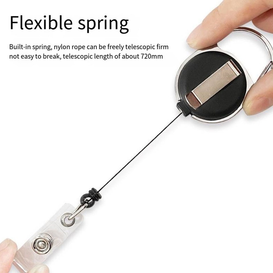 2PCS Retractable Key Chain Reel Holder Steel Belt Clip Heavy Duty Split ...