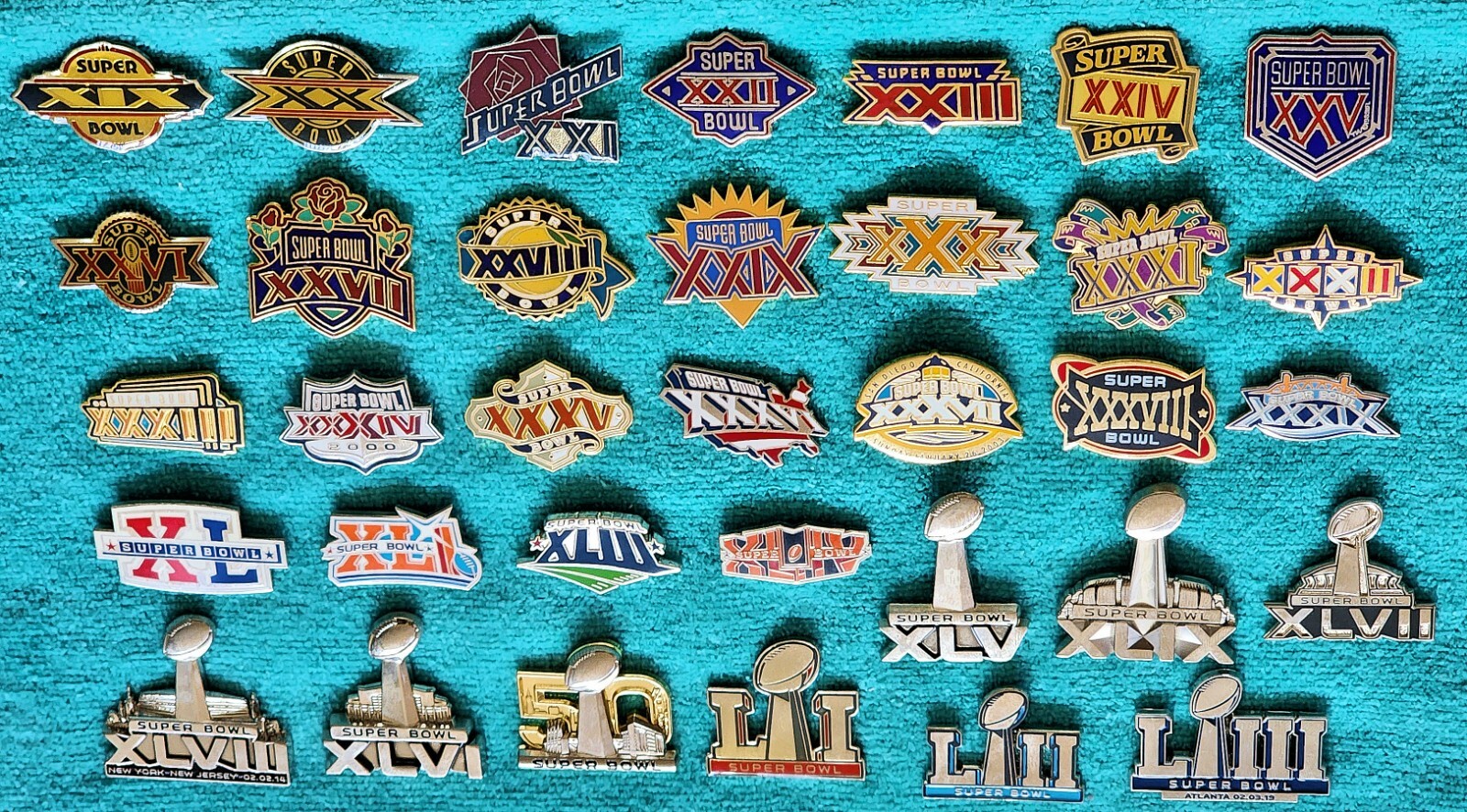 SUPER BOWL - NFL - PRIMARY LOGO LAPEL PINS - 34 PIN SET - FOOTBALL ...