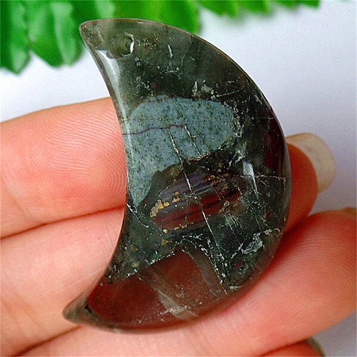 40x19x7mm Natural Red and Gray Africa Bloodstone Reiki Moon Pendant ...