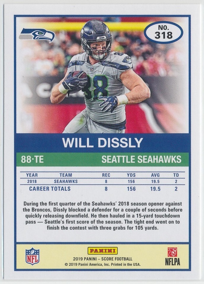 Will Dissly - Seattle Seahawks - 2019 Panini Score Football - Base ...