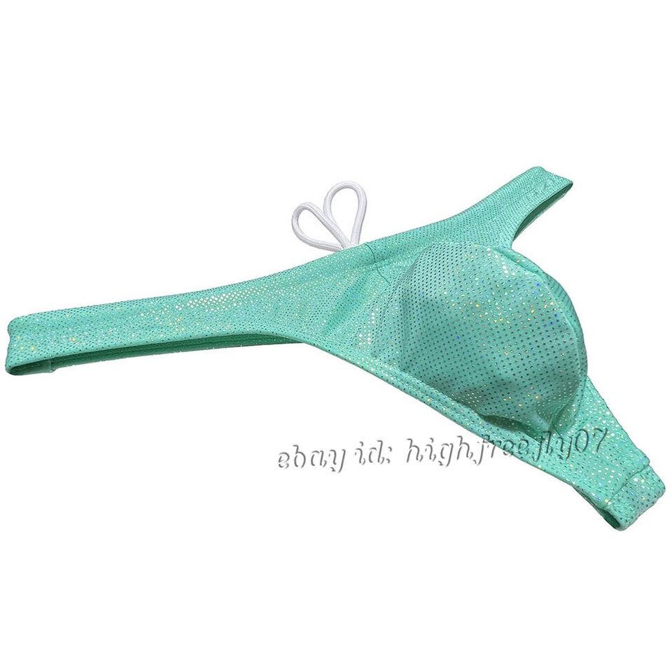Men's Shining Bikini Swimsuit Bulge Pouch Swim Thong Drawstring ...