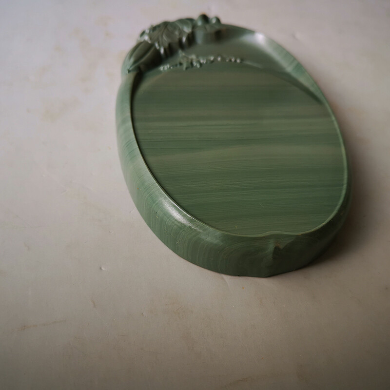 6.3" China Ink Natural Original Stone Hand-carved Lotus Leaf Inkstone ...