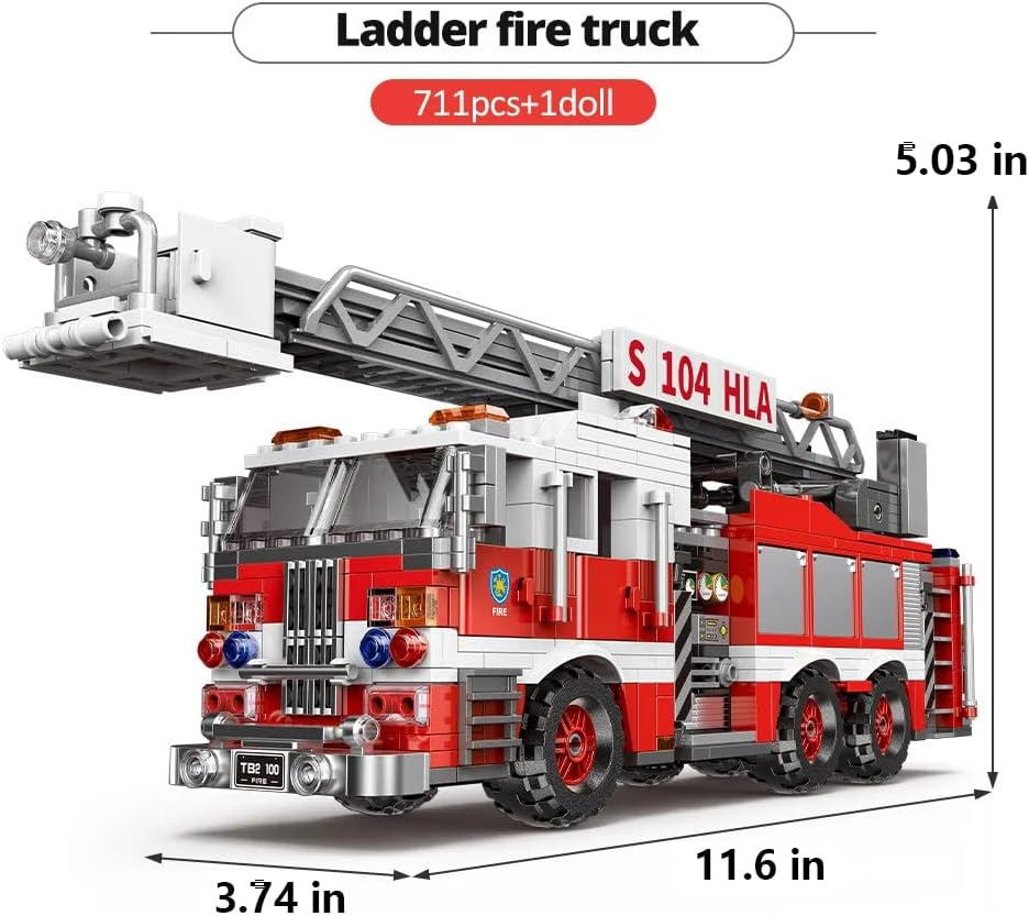 City Ladder Fire Truck Building Blocks Set (711 Pcs) Toy Station ...