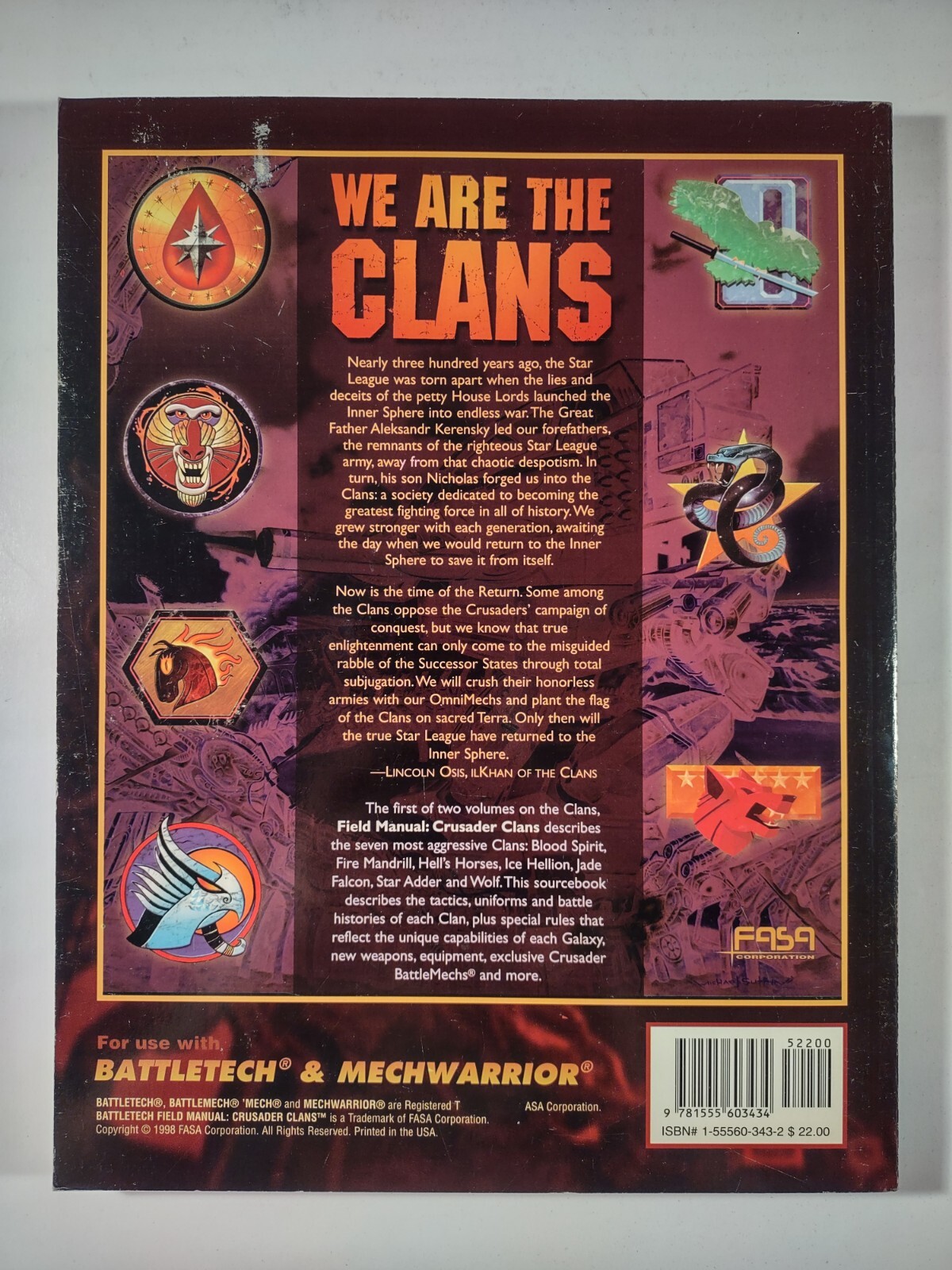 BattleTech: Field Manual - Crusader Clans - MechWarrior - TTRPG - FASA ...