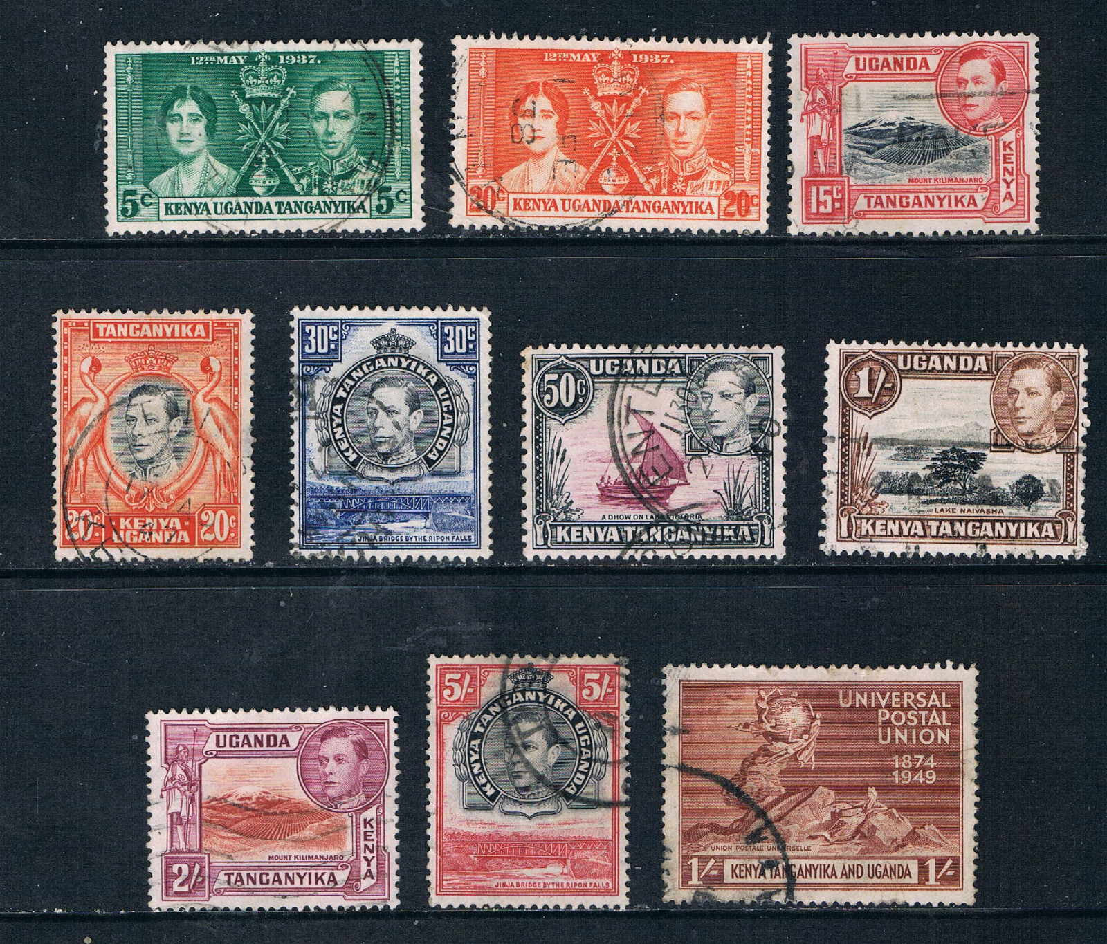 Kenya Uganda Tanganyika 1937-49 small group of ten used stamps as per ...