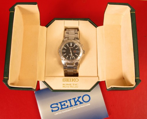VINTAGE SEIKO KINETIC AUTO RELAY MENS STAINLESS STEEL WATCH WITH BOX ...