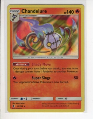 CHANDELURE SM GUARDIANS RISING SET RARE HOLO-FOIL POKEMON CARD 13/145 ...