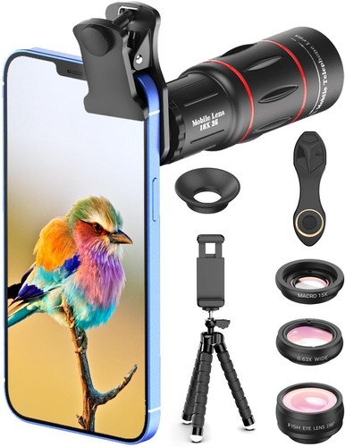 4 in 1 Phone Photography Kit, 18X Telephoto Lens, 198° Fisheye Lens ...