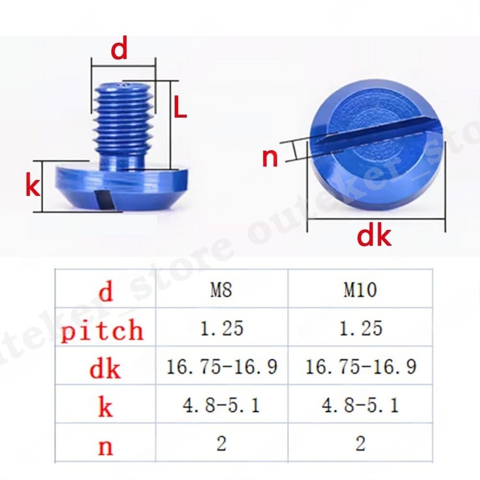 Aluminum 6063 Slotted Flat Head Rearview Mirror Hole Plug Screws M8 M10 ...