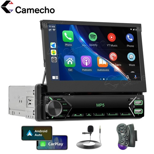 7" Single 1DIN Car Radio Stereo Wireless Carplay Touch Screen Flip out ...