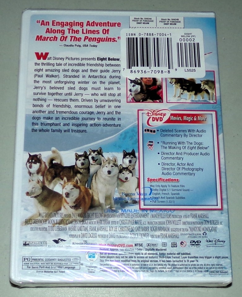 Walt Disney Eight Below (DVD, 2006, Full Screen) Paul Walker Sled Dogs ...