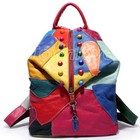 Sheepskin Leather Women's Colorful Blocks Patchwork Backpack Travel Bag ...