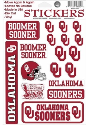 Oklahoma Sooners Football NCAA Vinyl Cling Stickers 18 per sheet | eBay