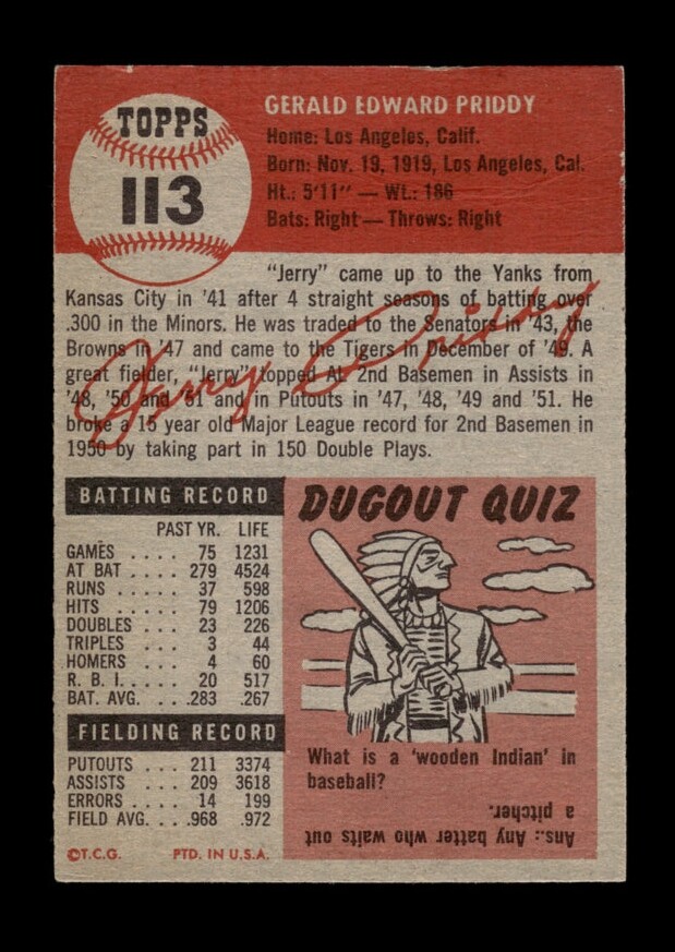 1953 Topps Set-Break #113 Jerry Priddy VG-VGEX (crease) *GMCARDS* | eBay