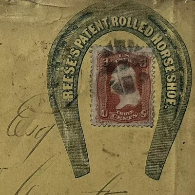 HORSE SHOE STAMP COLLAR in GREEN on YELLOW + FACTORY Illus PA 1869 AD ...