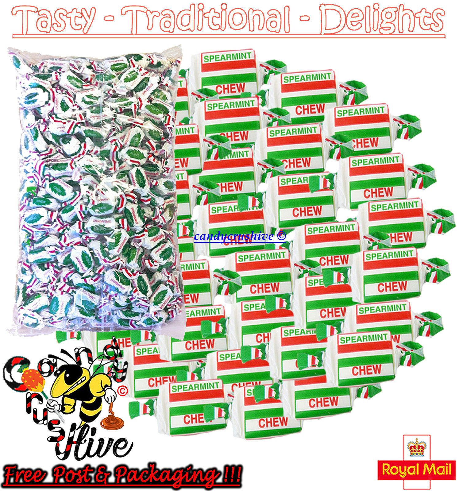 1 - 1000 Spearmint Chews Retro Sweets Old Fashioned Mint Flavour ...