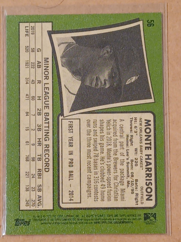 2020 Heritage Minors Monte Harrison New Orleans Baby Cakes Card 56 | eBay
