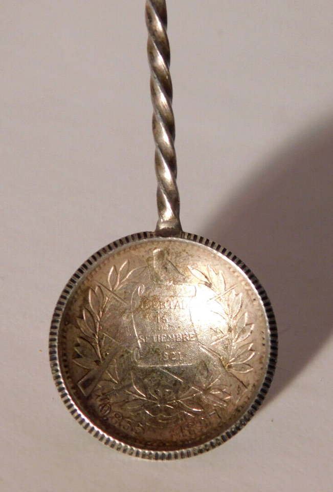 Antique Guatemala 1 Real + 1/4 Real 835 Silver Coin Spoon 1896 + 1897 ...