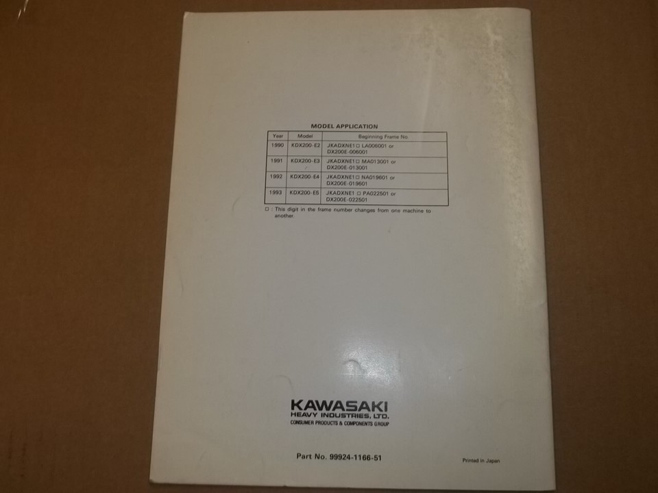 1990-93 Kawasaki KDX200 KDX 200 Service Manual Supplement 99924-1166-51 ...