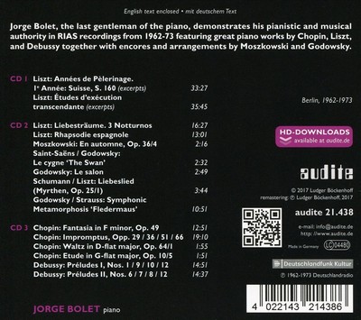 JORGE BOLET LISZT, CHOPIN, DEBUSSY, MOSZKOWSKI, SAINT-SAËNS, GODOWSKY ...