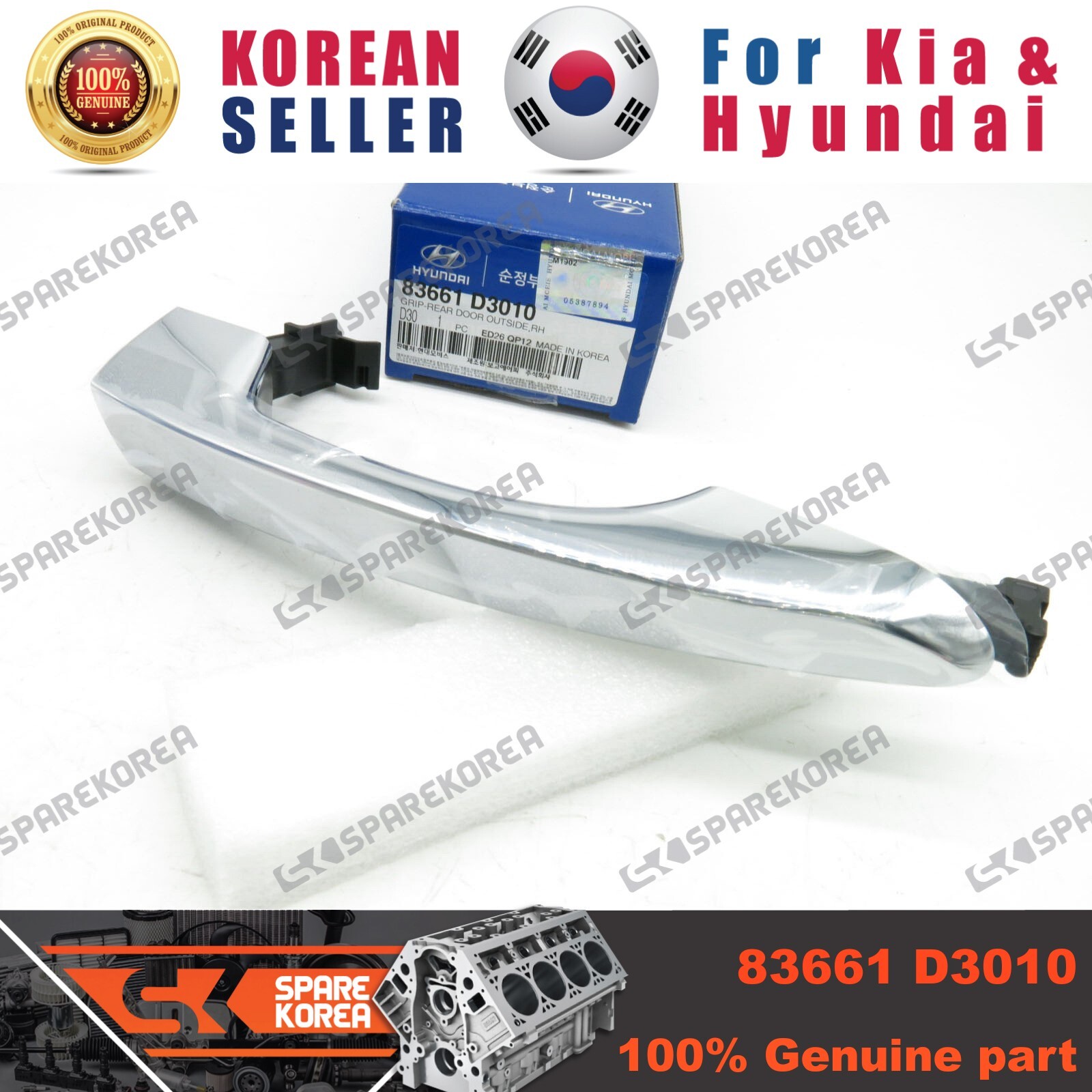 Genuine/OEM 83661D3010 GRIP-REAR DOOR OUTSIDE,RH for Hyundai/Kia | eBay