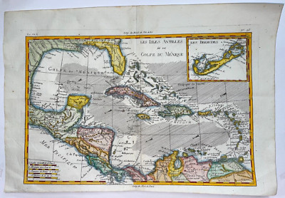 GULF OF MEXICO WEST INDIES 1780 RIGOBERT BONNE ANTIQUE MAP 18TH CENTURY ...