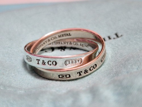 Tiffany & Co. Sterling Silver Rubedo Metal Interlocking Ring. Size O | eBay