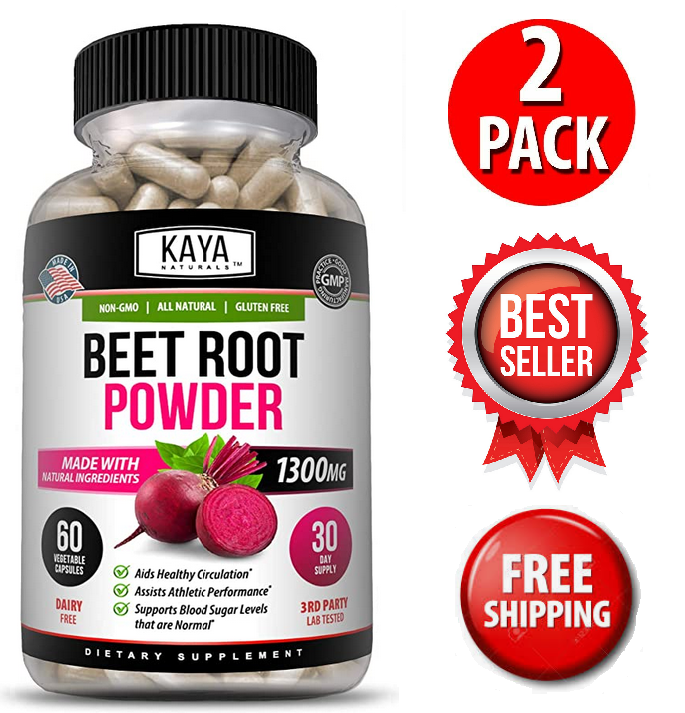 (2 Pack) Organic Beet Root Powder 1300mg Per Serving, 120 Capsules ...