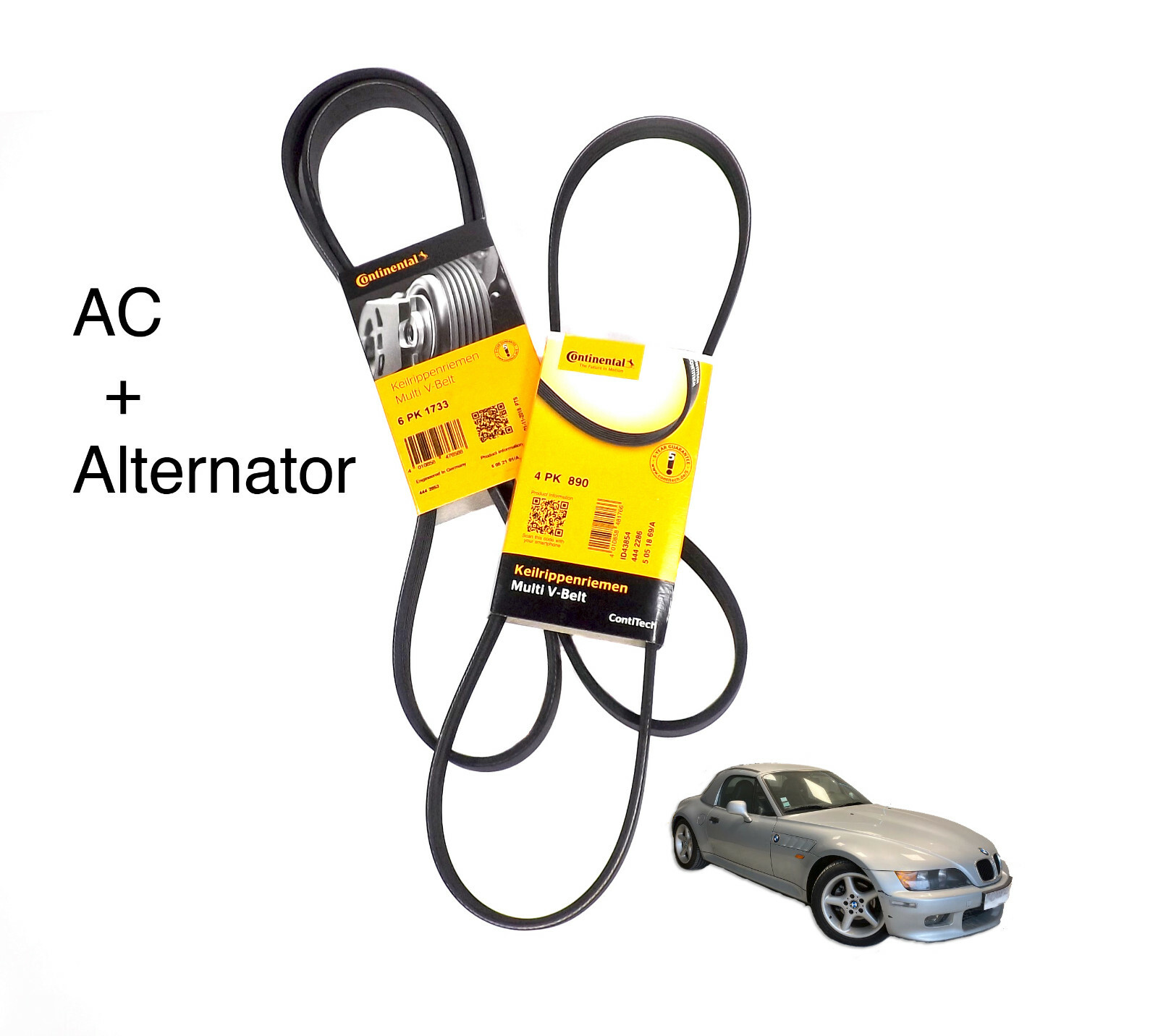 BMW Z3 1.9L SET 2 Serpentine Drive Belt Kit Air A/C Alternator 4PK890 ...