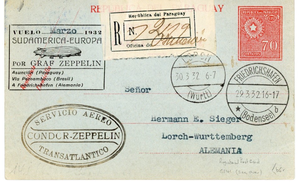 P67/12 ZEPPELIN 1932 PARAGUAY REGISTERED POSTCARD SIEGER 141 | eBay