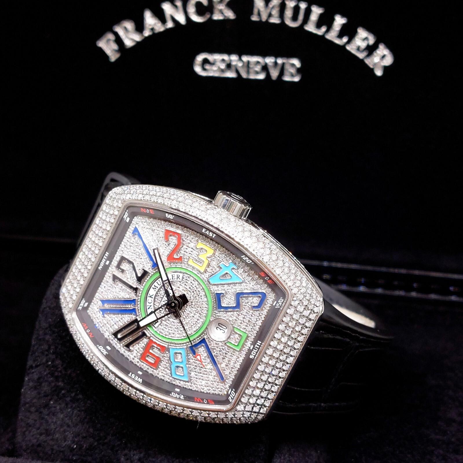 Franck Muller 45mm Custom Diamonds Setting Black Vanguard REF: V45 SC ...