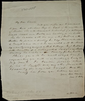 1832 Letter from Rev. Joseph C. Stiles to His Cousin, Ann Clay ...