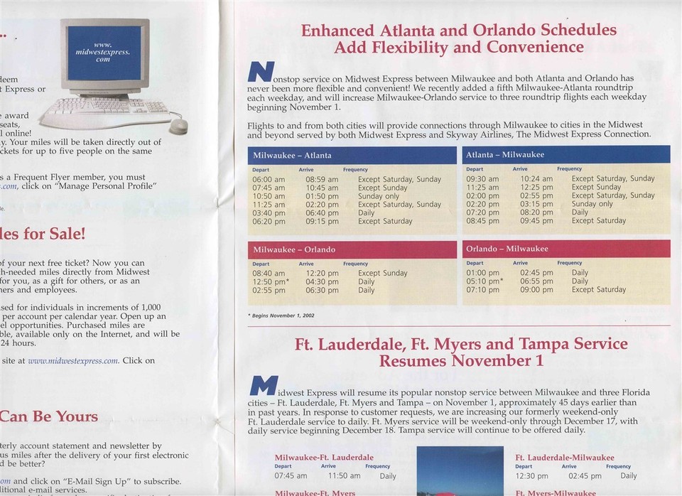 Air Midwest Frequent Flyer Program Brochure & Best Care News 3rd ...