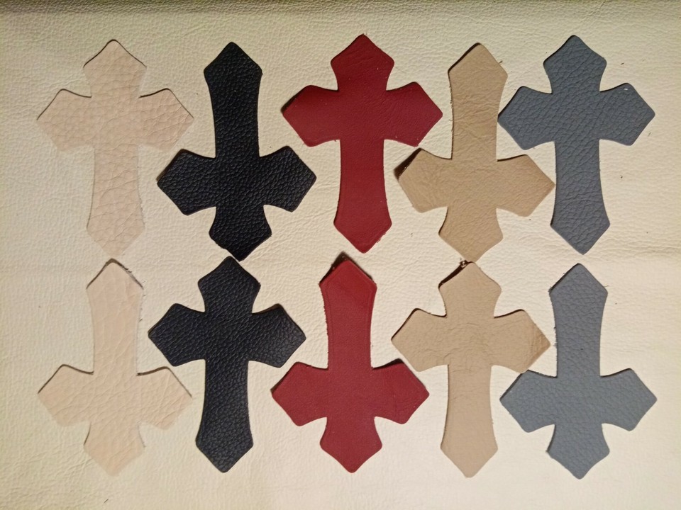 10 Leather Die Cut Crosses Patches Craft Sewing. Different colors ...