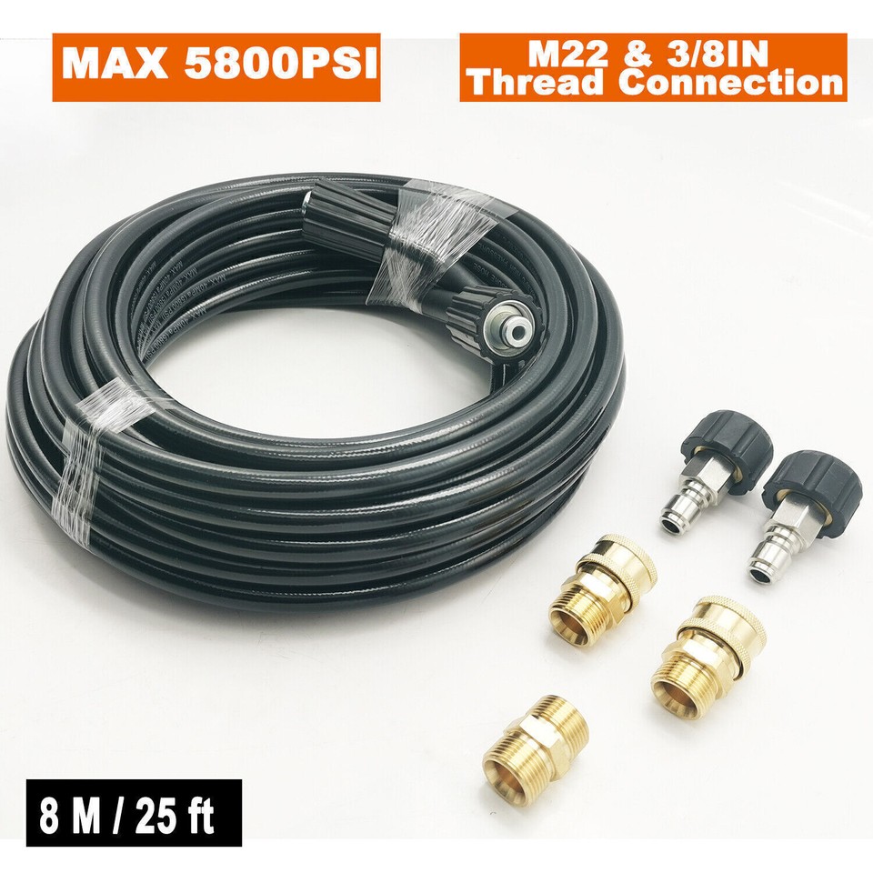 High Pressure Washer Hose 25/50/100ft 5800PSI M22 Power Washer ...
